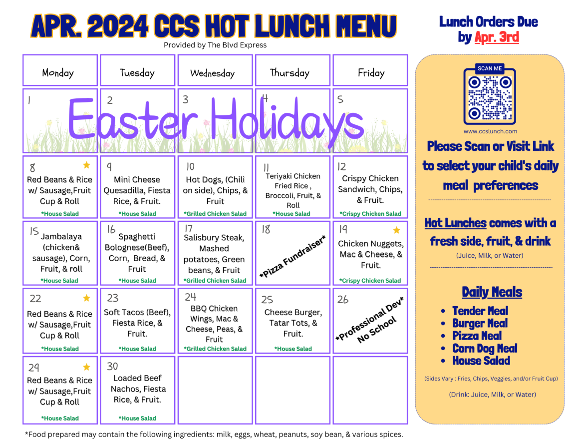 Hot Lunch Menu – CCS LUNCH | THE BLVD EXPRESS