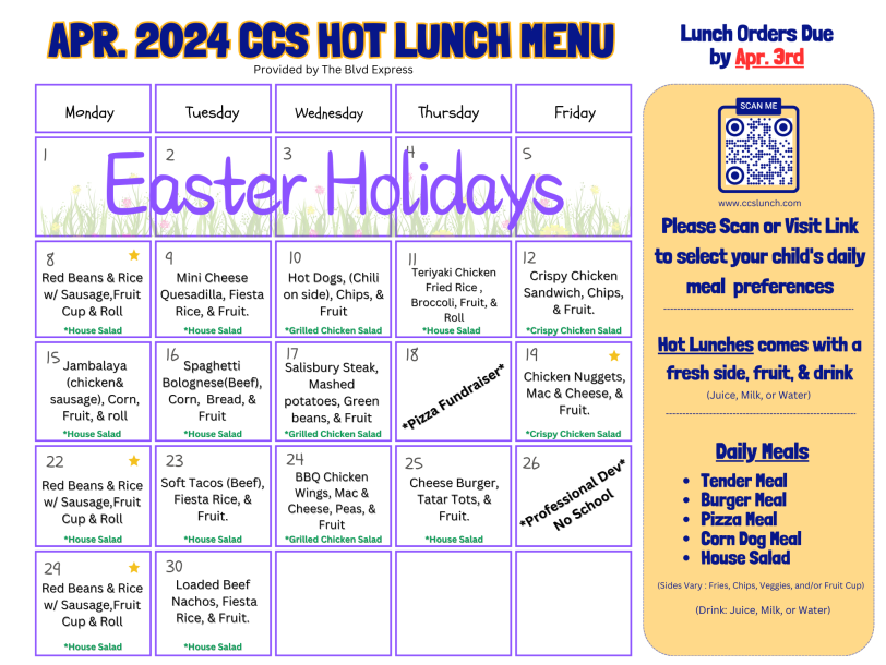 Hot Lunch Menu – CCS LUNCH | THE BLVD EXPRESS