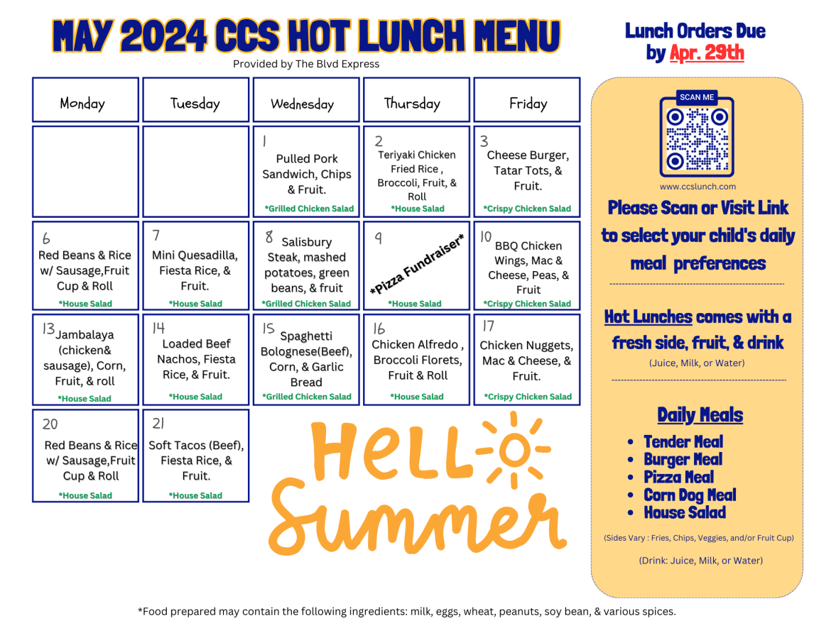 Hot Lunch Menu – CCS LUNCH | THE BLVD EXPRESS