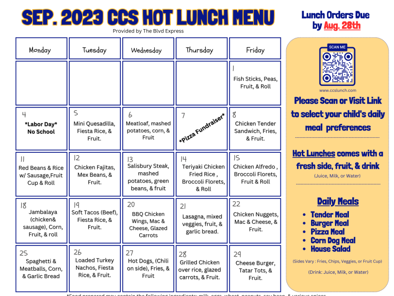 Hot Lunch Menu – CCS Lunch Menu